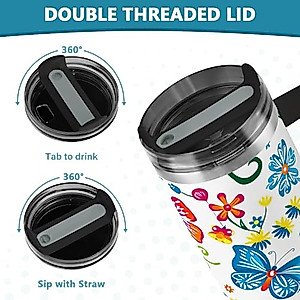 FRCSDIY Beautiful Butterfly Insulated Tumbler with Handle and Straw Lid,40oz Leakproof Stainless Steel Cup BPA-Free Water Bottle