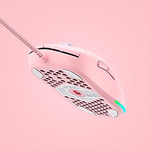 TMKB Falcon M1SE Ultralight Honeycomb Gaming Mouse, High-Precision 12800DPI Optical Sensor, 6 Programmable Buttons, Customizable RGB, Drag-Free Paracord, Ergonomic Wired Gaming Mouse - Matte Pink
