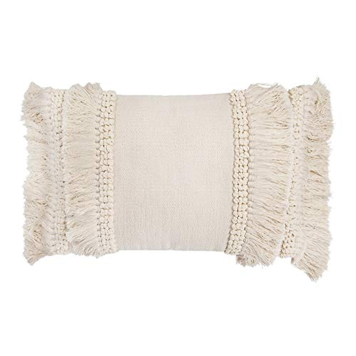 Creative Co-Op Creative Co-Op Cotton and Chenille Woven Lumbar Pillow with Fringe, Cream