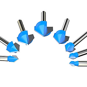 Vipbhtool 1/4 Inch Shank 90 Degree V Groove Router Bit Set Solid Carbide Double Flute CNC Engraving V Groove Router Bit Woodworking Tool- 1/4" 5/16" 3/8" 1/2" 5/8" 3/4" 7/8" 1" Cutting Diameter