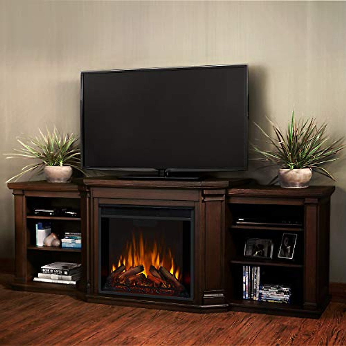 Valmont Media Electric Fireplace in Chestnut Oak by Real Flame