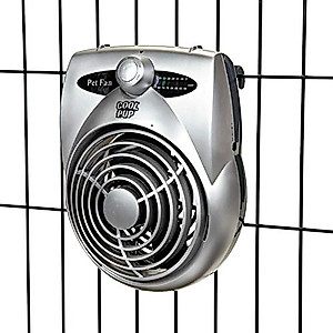 Cool Pup Crate Fan, 8x6.25x2.5” in Size – Quiet Battery Fan Keeps Dogs & Cats Cool with Built-in Thermometer, Silver