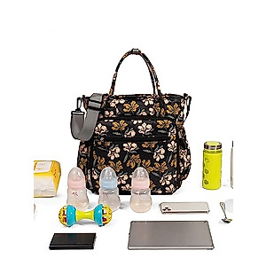 MEYTEILAY Diaper Bag Tote Baby Changing Bag Portable Waterproof Splashproof and Large Capacity with Shoulder Strap Stroller hooks（Flower Black）