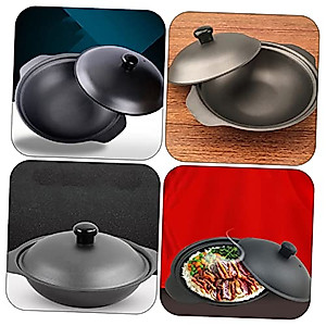 DOITOOL 3 Pcs Casserole Frying Pan with Lid Camp Oven Ceramic Stock Pot Iron Oven Pot Korean Stone Bowl Container with Lid Iron Pot with Lid Pot for Rice with Rice Small Iron Pot Pig Iron