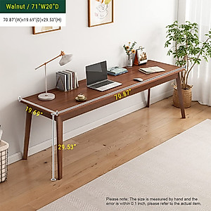 NELYE Mid-Century Long Desk Table - 71" Simple Modern Extra Long 2-Person Wood Computer Workstation for Home Office Work in Walnut, 71" W x 20" D