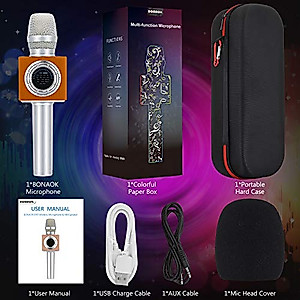 BONAOK Upgraded Wireless Bluetooth Karaoke Microphone with LED Screen, Portable Rechargeable Dynamic Mic and Speaker for Kids & Adults (D17 Orange)