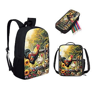 doginthehole Blue Butterfly Printed School Bag One Set Backpack+Lunch Bag+Pencil Bag, Fashion Bookbag for Kids Girls