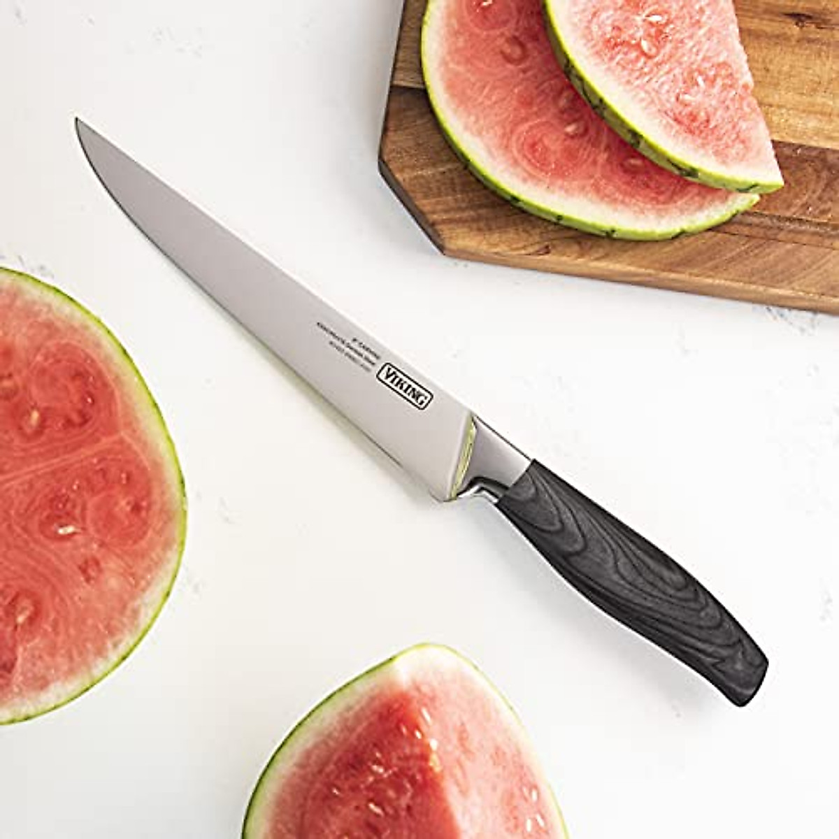 Viking Culinary German Steel Hollow Handle Cutlery Set, 6 Piece, Includes Protective Plastic Sleeve, All Essential Knife Types, Dishwasher Safe, Ash Wood Pattern Handles