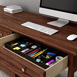 CAXXA 2 Pack 3 Slot Drawer Organizer with Two Adjustable Dividers - Junk Drawer Storage for Office Desk Supplies and Accessories, Black (2 Pack)