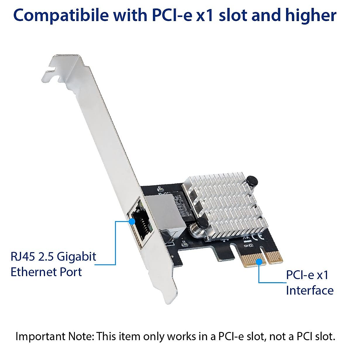 IO CREST 2.5 Gigabit Ethernet PCI Express PCI-E Network Interface Card 10/100/1000/25000 Mbps RJ45 LAN Intel I225 Chipset, Black (SY-PEX24076)