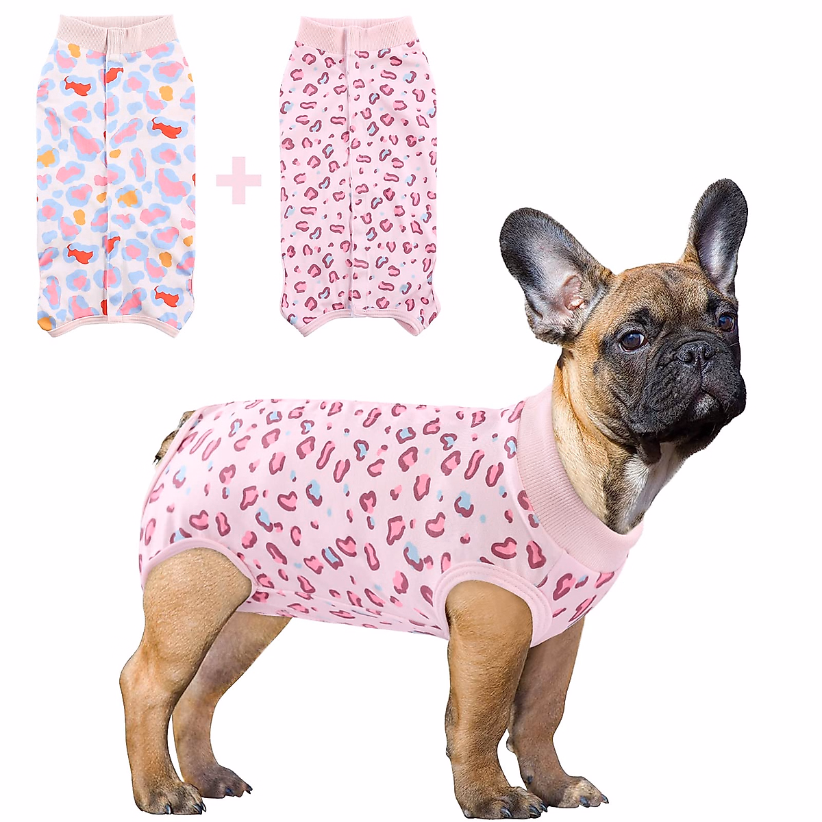 SAWMONG 2 Pack Dog Surgery Recovery Suit, Leopard Recovery Suit for Dogs after Surgery, Dog Spay Surgical Suit for Female Dogs, Dog Onesie Body Suit for Surgery Male Substitute Dog Cone Alternative