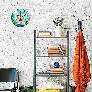 Wall Clock Cute Cartoon Alpaca Cactus Tropical, Quiet Silent Non Ticking Round Clock for Kitchen Bedroom Living Room Office Classroom Home Decor