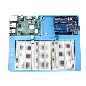 Makeronics 7 in 1 Blue Breadboard Holder Raspberry Pi 4 Holder + 1200 Breadboard+Electronics Fun Kit|Power Supply Module| Precision Potentiometer and More for Prototyping Circuit/Arduino/Raspberry Pi