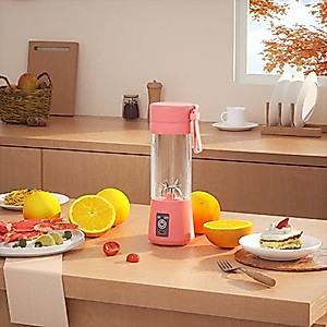 Portable Blender,Portable Juicer,Fruit Mixer - 6 Blades in 3D, 380ml Fruit Mixing Machine with USB Charger Cable（Pink）