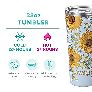 Swig Life 22oz Tumbler, Insulated Coffee Tumbler with Lid, Cup Holder Friendly, Dishwasher Safe, Stainless Steel, Large Travel Mugs Insulated for Hot and Cold Drinks (Sunkissed)
