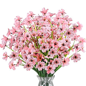 Omldggr 5 Pieces Artificial Violet Flowers Artificial Flowers Faux Violet Flowers Faux Plastic Plant Shrubs Greenery for Indoor Outside Garden Patio Porch Window Box Home Wedding Decoration(Pink)