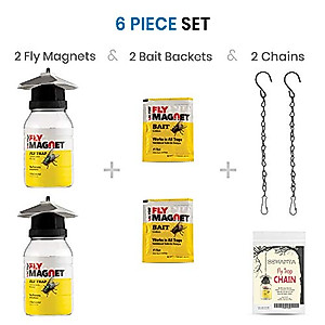 SEWANTA Victor M380 [Set of 2] Reusable Outdoor Fly Traps 32 oz - Fly Magnet Bait Trap - Made in USA - Bundled with 2 Bait Cebo and 2 Hanging Chains