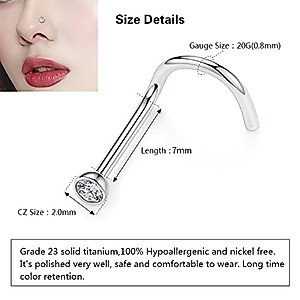 GAGABODY G23 Titanium 20G Nose Ring Hoop 2mm Press Fit Crystal Gem Nose Screw Nose Studs Ring L-Shaped Bone Piercing Jewelry