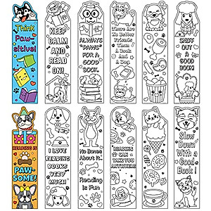 3sscha 72Pcs Color Your Own Dog Bookmarks for Kids DIY Coloring Blank Bookmark for Teachers Classroom Rewards Reading Enthusiasts Painting Bookmark for Birthday Party Supplies Goodie Bag Fillers