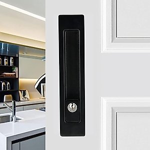 LWZH 7.1" Matte Black Privacy Pocket Door Lock Hardware, Invisible Recessed Handle Latch with Keys, Sliding Door Mortise Lock, Double Barn Door Lock Furniture Hardware