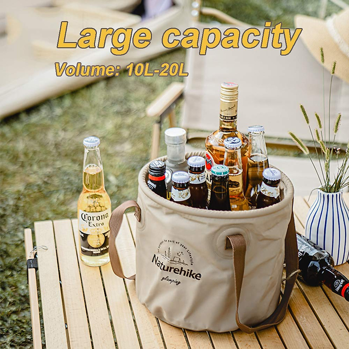 Naturehike Folding Water Bucket, 10L/20L Portable Collapsible Wash Basin Space-saving Water Carrier Storage for Camping Travel Hiking Garden (Army Green, 20L)