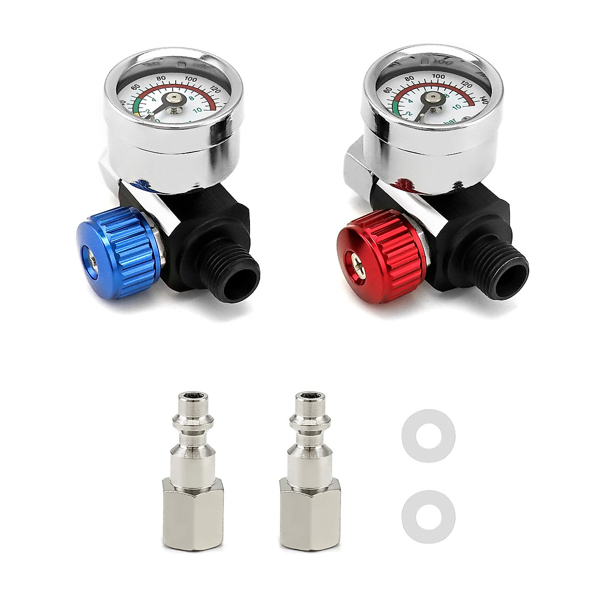 QWORK Air Pressure Regulator Kit, 1/4"-G Spray Paint Gun Air Adjusting Valve Regulator for Air Guns, Spray Guns and Air Tools, Airflow Regulator with Gauge and Adapter