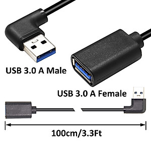 GELRHONR Right Left Angle USB 3.0 Extension Cable,SuperSpeed 90 Degree USB3.0 A Male to Female Super Fast 5Gbps Data Cord for Laptop TV USB Disk Mouse Hard Disk Camera -Black 3.3Ft/1M