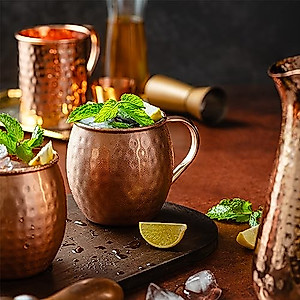 Moscow-Mix Moscow Mule Mugs Large 16 oz - 100% Pure Copper Cups Authentic Hammered Style with Classic Handle - Moscow Mule Cups Set of 4 - Mule Mugs Perfect for Party Drinking and Gift