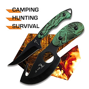 Elk Ridge-Outdoors 2-PC Fixed Blade Hunting Knife Set-Black Stainless Steel Skinner&Gut Hook Blades,Camo Coated Nylon Fiber Handles,Nylon Sheath-Hunting,Survival-ER-300CA,7-Inch/6.5-Inch Overall