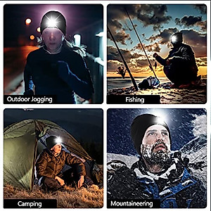 Lutoris 2 Pack Men Headlight Unisex Beanie,USB Rechargeable Adjustable Brightness Head LED Hat Light,for Camping,Fishing etc,Christmas Gifts for Men Him Father Husband Stocking Stuffers(Black & Gray)