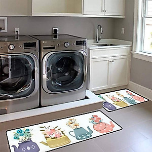 Kitchen Rugs Set Bouquet Flower teapot Set Graphic About Flower Kitchen Mat for Floor Non-Slip Washable Kitchen Runner Doormat Bath Rug Carpet Comfort Standing Mats Decorations