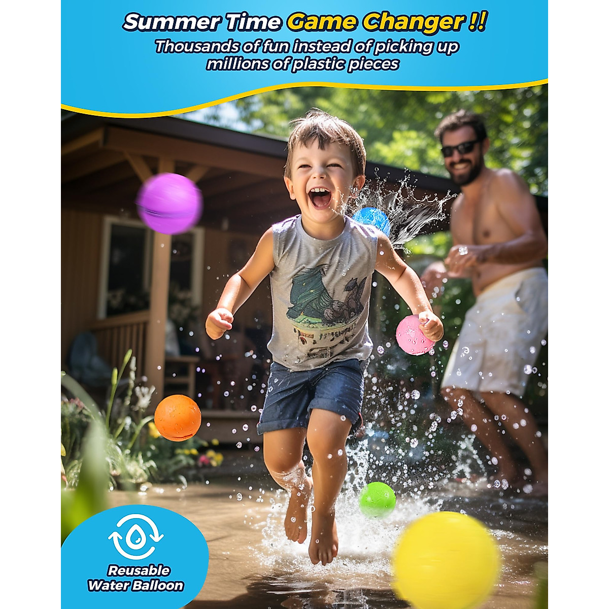 Reusable Water Balloons, Latex-Free Silicone Water Bomb Summer Fun Outdoor Toys, Pool Beach Toys for Kids Adults, Quick Fill Self-Sealing Water Splash Balls Party Supplies (8 Pcs)