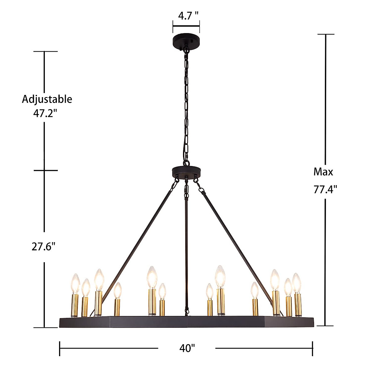 Wellmet 12 Light Large Chandeliers for High Ceilings, Modern Farmhouse Chandelier 40" Diameter, Black and Gold Wagon Wheel Light Fixture for Foyer, Dining Room, Living Room, Hexagon Shape