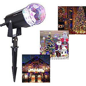LEDGOO Rotating LED Projector Light, Waterproof Magical Spotlight for Indoor Outdoor Christmas Festival Decorations for Home, Garden, Landscape (White&RGB-Flame) …