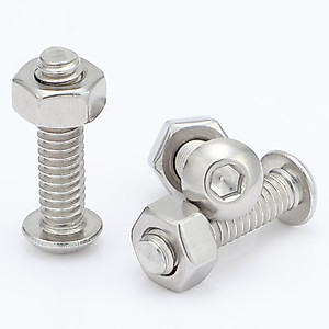 10-24 x 1/2" Button Head Socket Cap Bolts Screws, Stainless Steel 18-8 (304), Bright Finish, Full Thread, Allen Hex Drive, 50 PCS