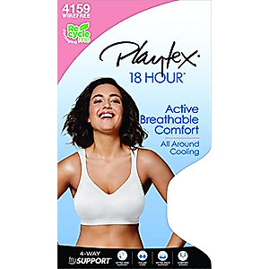PLAYTEX Womens 18 Hour Wireless Seamless Full-coverage T-shirt With Smoothing Support, Us4159 Bras, Real Black, 38DD US