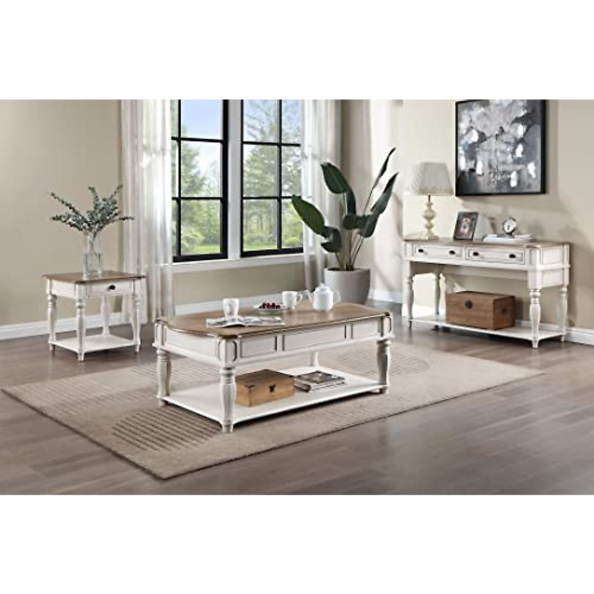 Acme Florian Wooden Coffee Table with Lift Top in Oak and Antique White