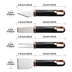 Cokshy Cheese Knives Set, Soft Cheese Knife, Cheese Fork, Narrow Plane Knife, Parmesan Knife, Flat Cheese Knife - 4 Pcs Stainless Steel Cheese Knifes for Charcuterie and Cheese Spread (Black)