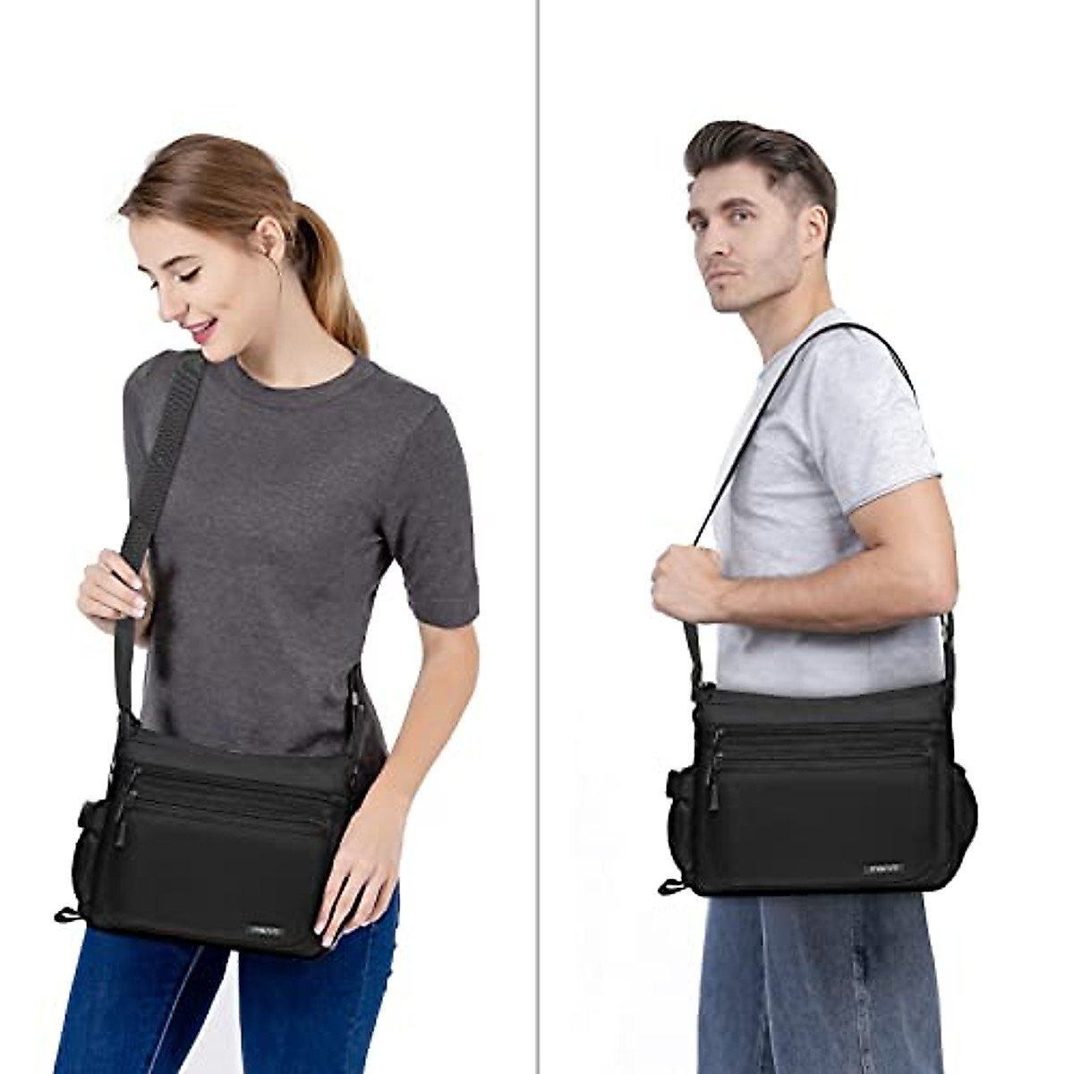 MOSISO Crossbody Bag Casual Shoulder Bag for Women Men, Waterproof Multifunction Handbag Travel Messenger Bag with 2 Horizontal Pockets, Black