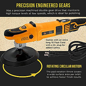 Dura-Gold Professional 7" Rotary Polisher Buffer Sander with Buffing & Polishing 8 Pad Kit, LED Variable Speed RPM Control, Heavy-Duty High-Performance, Powerful 1200 Watts - Car Auto Paint Detailing