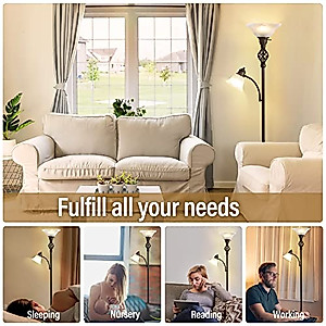 GyroVu Torchiere Floor Lamp for Living Room, LED Standing Reading Light for Bedroom with Glass Shade for Living Room Corner Bedroom Home Office,Bulbs Included
