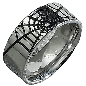 Jude Jewelers 8mm Stainless Steel Spider Web Patter Wedding Band Cocktail Party Halloween Holiday Ring (Silver, 6)