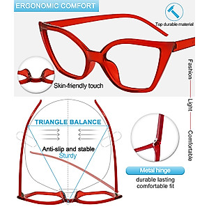 MARE AZZURO Cat Eye Reading Glasses Women Cute Readers 0 1.0 1.25 1.5 1.75 2.0 2.25 2.5 2.75 3.0 3.5 4.0 5.0 6.0 (Red, 200)