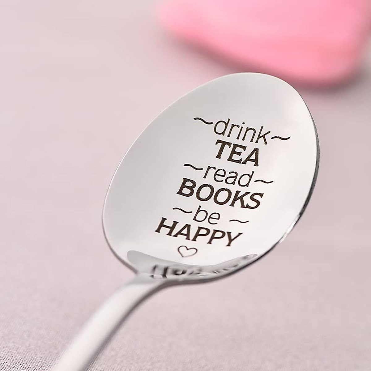 Tea Book Lovers Gifts Spoon for Women Men Drink Tea Read Books Be Happy Spoons for Tea Lover Book Reader Friendship Gifts for Girls Boys Graduation Birthday Gift for Family Student Friend Teaspoon