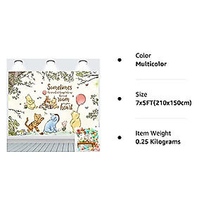 Classic Bear Backdrop 1st Birthday Cartoon Animal Honey Bear Forest Friends Photography Background Boy Girls Newborn Party Decorations Supplies Cake Table Banner 7x5FT, 7x5FT(210x150cm)