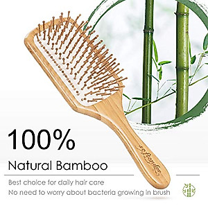 Hair Brush-Natural Wooden Bamboo Brush and Wooden Comb Set Paddle Hairbrush for Women Men and Kids Make Thick Curly Hair Health and Massage Scalp