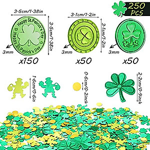 250 Pieces St. Patrick's Day Shamrock Coins 3-Leaf and 4-Leaf Lucky Coins Green and Plastic St. Patrick Confetti Green Table Confetti for St. Patrick's Day Party Decoration Supplies