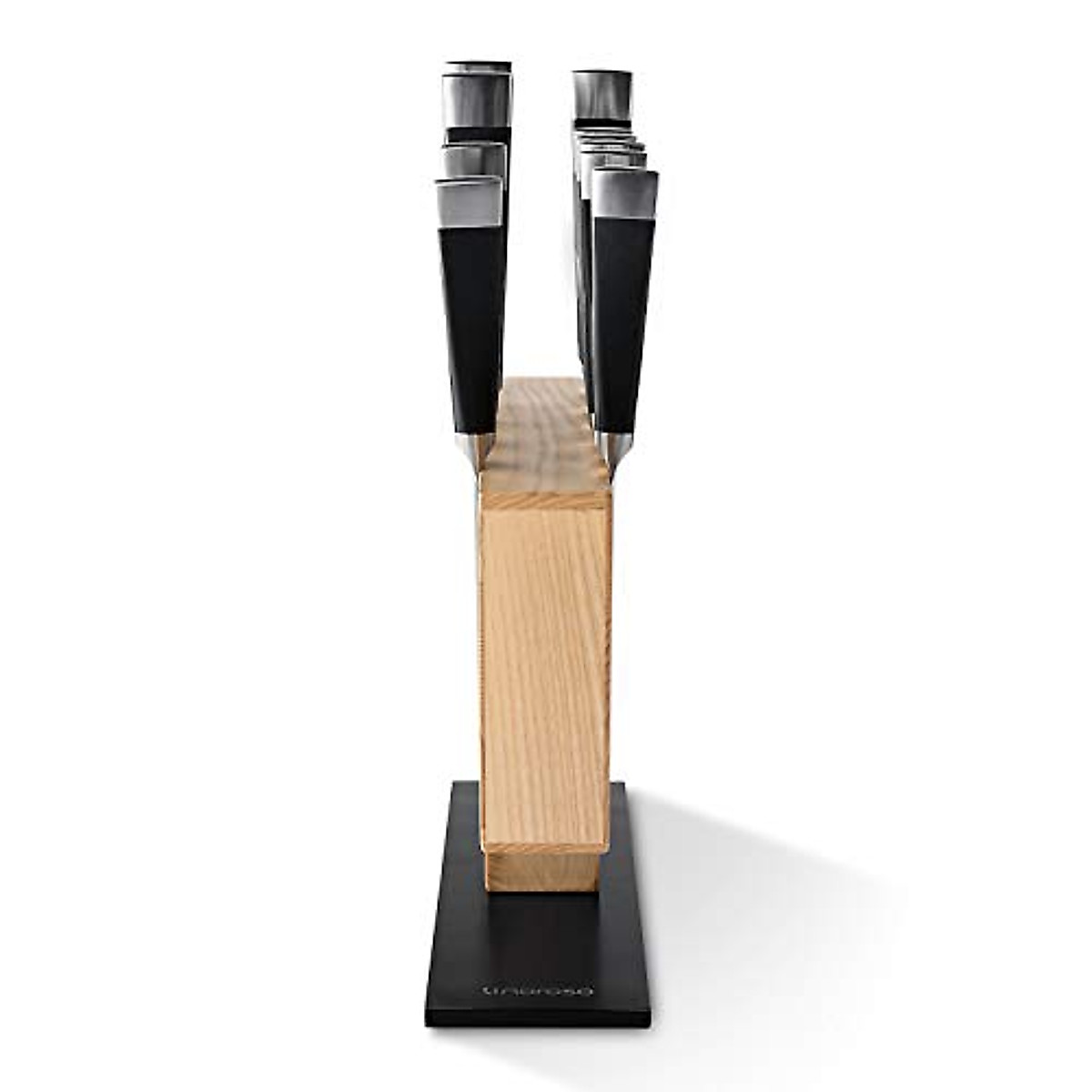 Linoroso Magnetic Knife Block Knife Holder Knife Stand, Super Strong Magnet Double Sided Kitchen Knives Storage Fitted, American Ash Wood, Black Oxide Stainless Steel Base