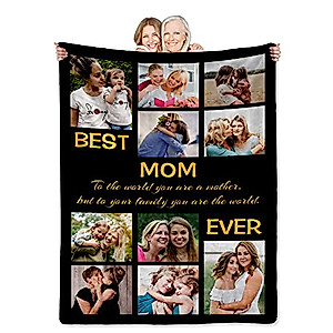 Lcyawer Customized Mother's Day Birthday Gift from Daughter, Personalized Blanket with Photos Text, Gifts for Mom from Son Husband, Custom Best Mom Ever Throw Blanket with Picture Collage