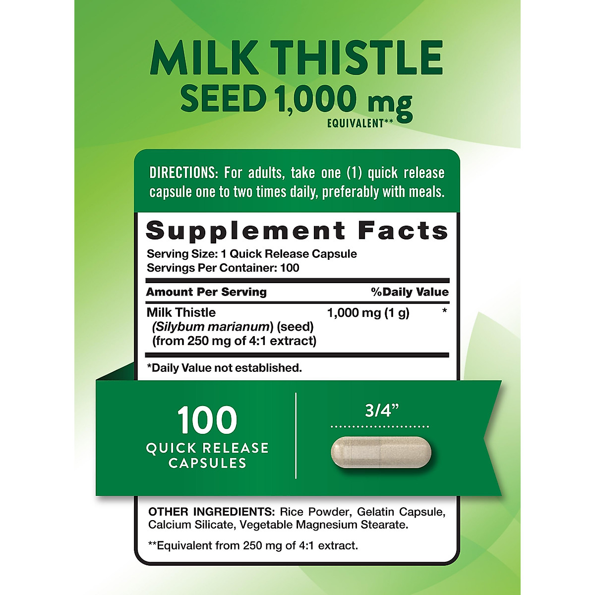 Milk Thistle Extract Capsules | 1000mg | 100 Count | Non-GMO & Gluten Free Supplement | by Nature's Truth